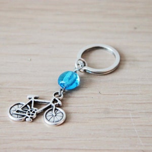 Silver Bicycle Keychain, Alloy Bike Charm With Blue Glass Bead Key Ring ...