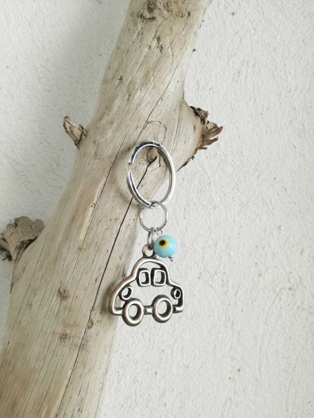 Silver Car Keychain Alloy Car Charm With Blue Eye Bead Key - Etsy