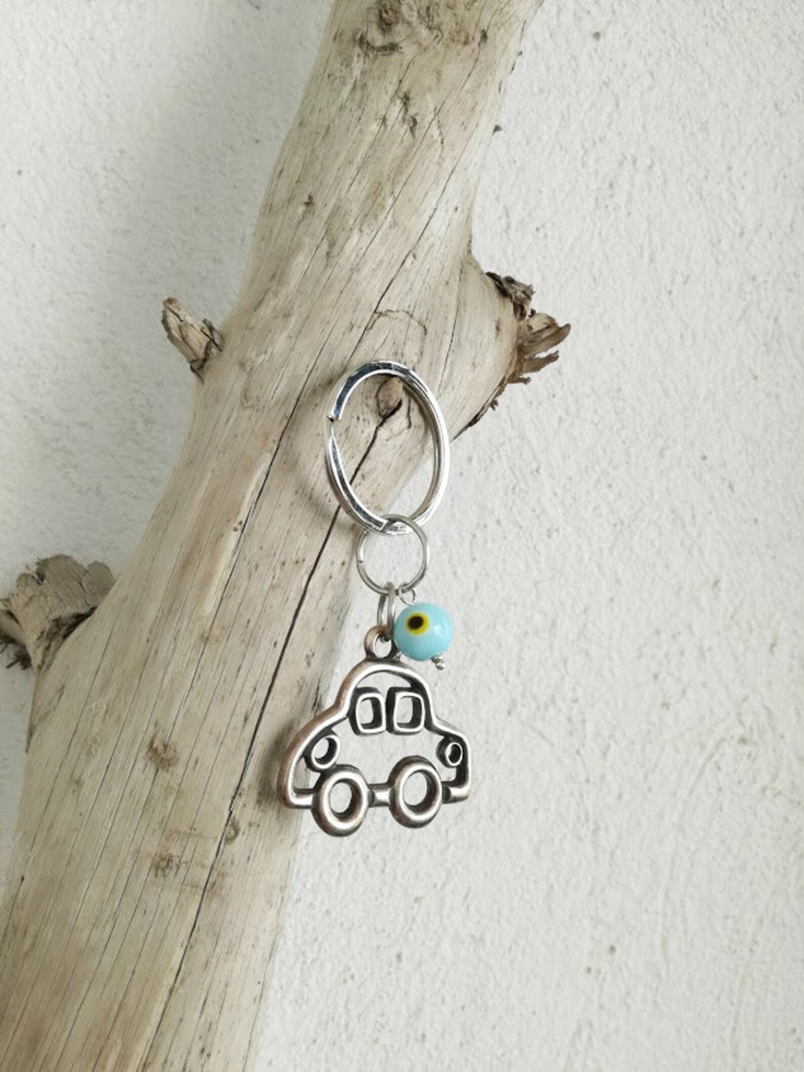Silver car keychain alloy car charm with blue eye bead key | Etsy