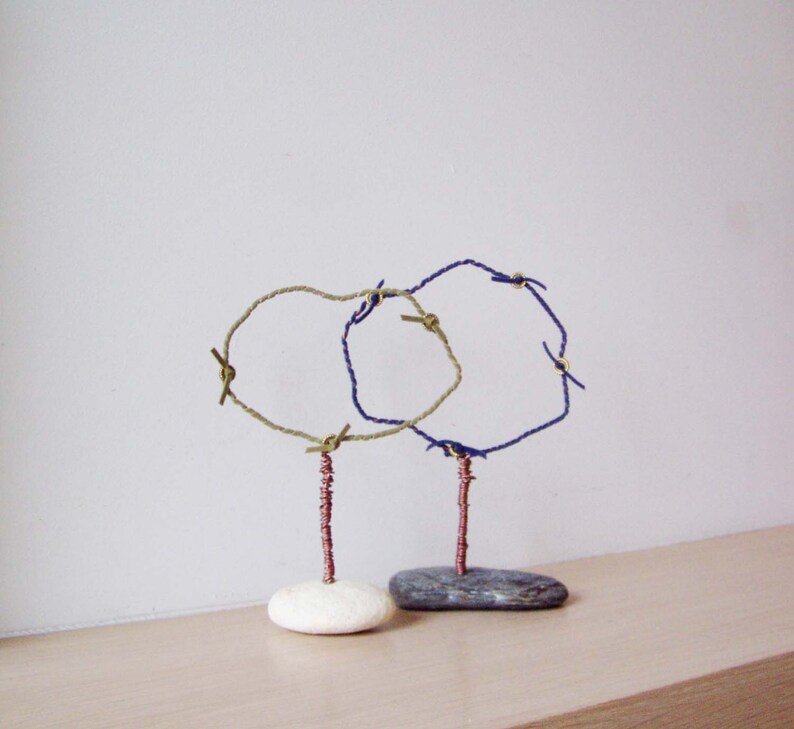 Wire Tree Sculptures on Flat Pebbles Metal and Stone Tree - Etsy