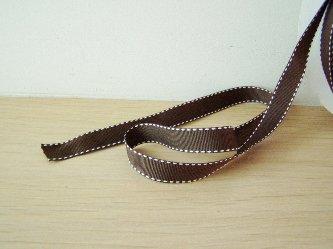 Brown Stitched Ribbon, Gorsgrain Dark Brown Ribbon With White Stich on ...