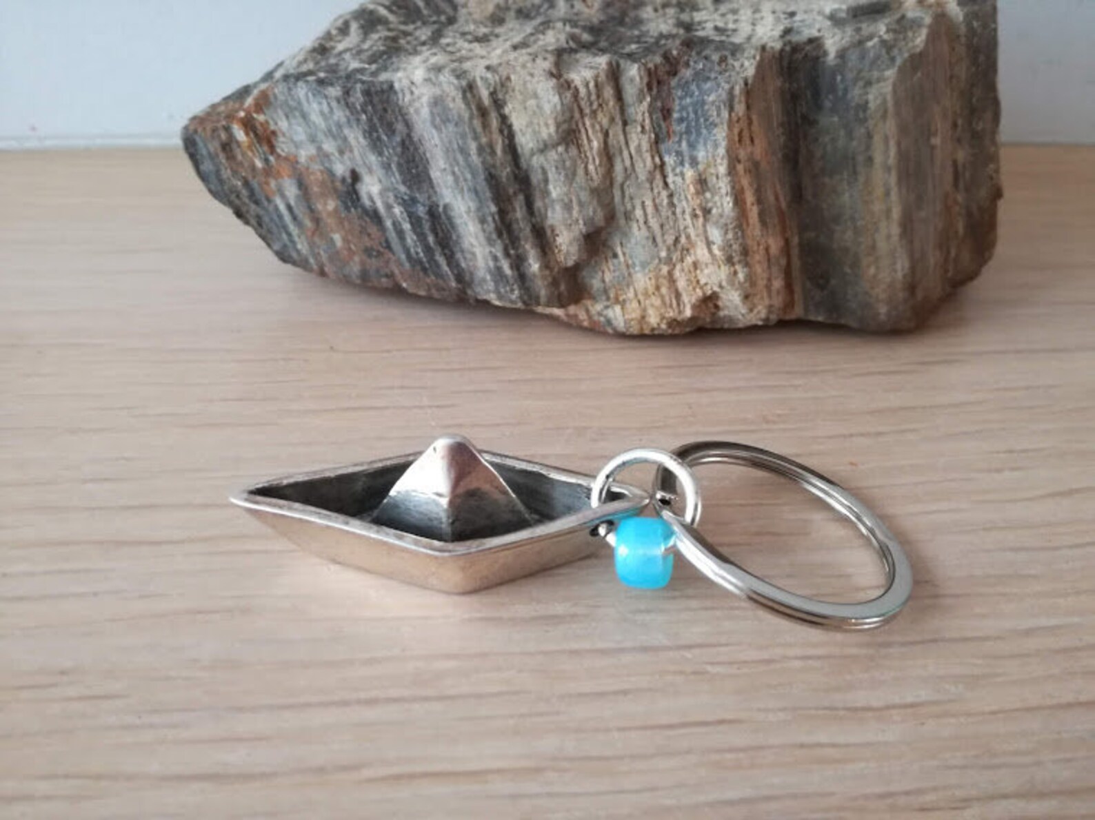 Paper Boat Key Ring, Silver Colour Paper Boat Figurine Key Chain, Paper ...