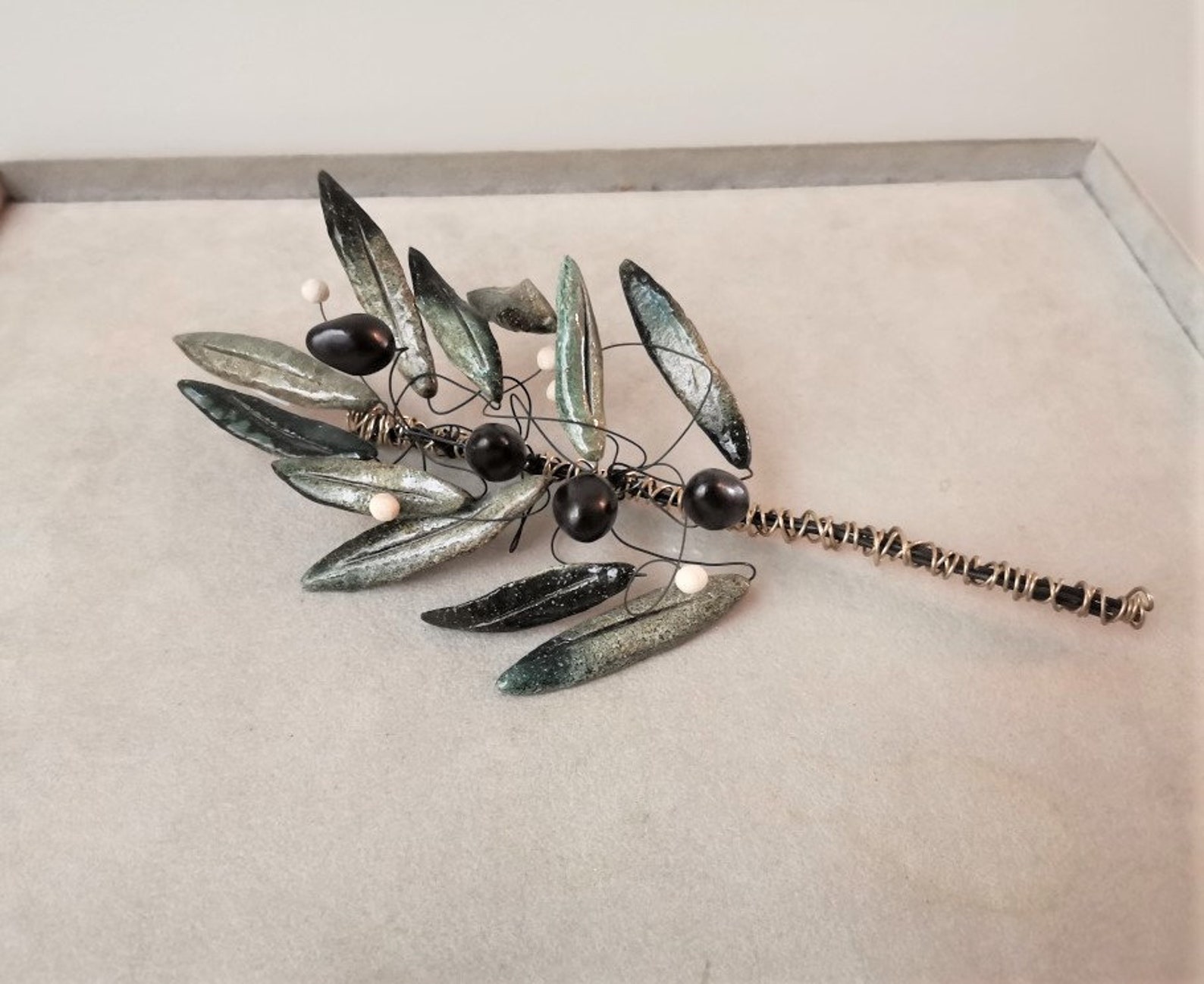 Olive Branch Sculpture Olive Branch Art Object Metal Ceramic - Etsy
