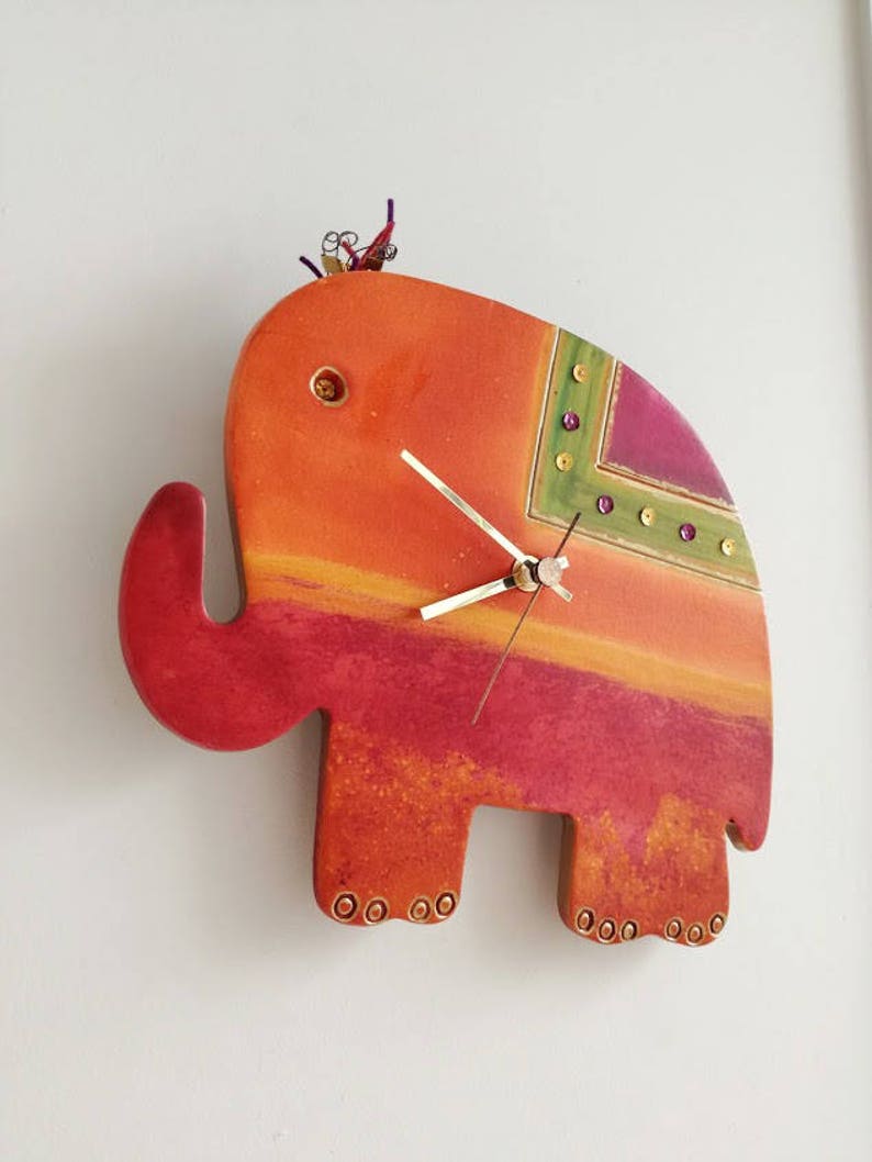 Elephant Wall Clock Ceramic Wall Clock of Red and Orange - Etsy