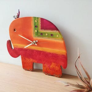 Elephant Wall Clock, Ceramic Wall Clock of Red and Orange Elephant ...