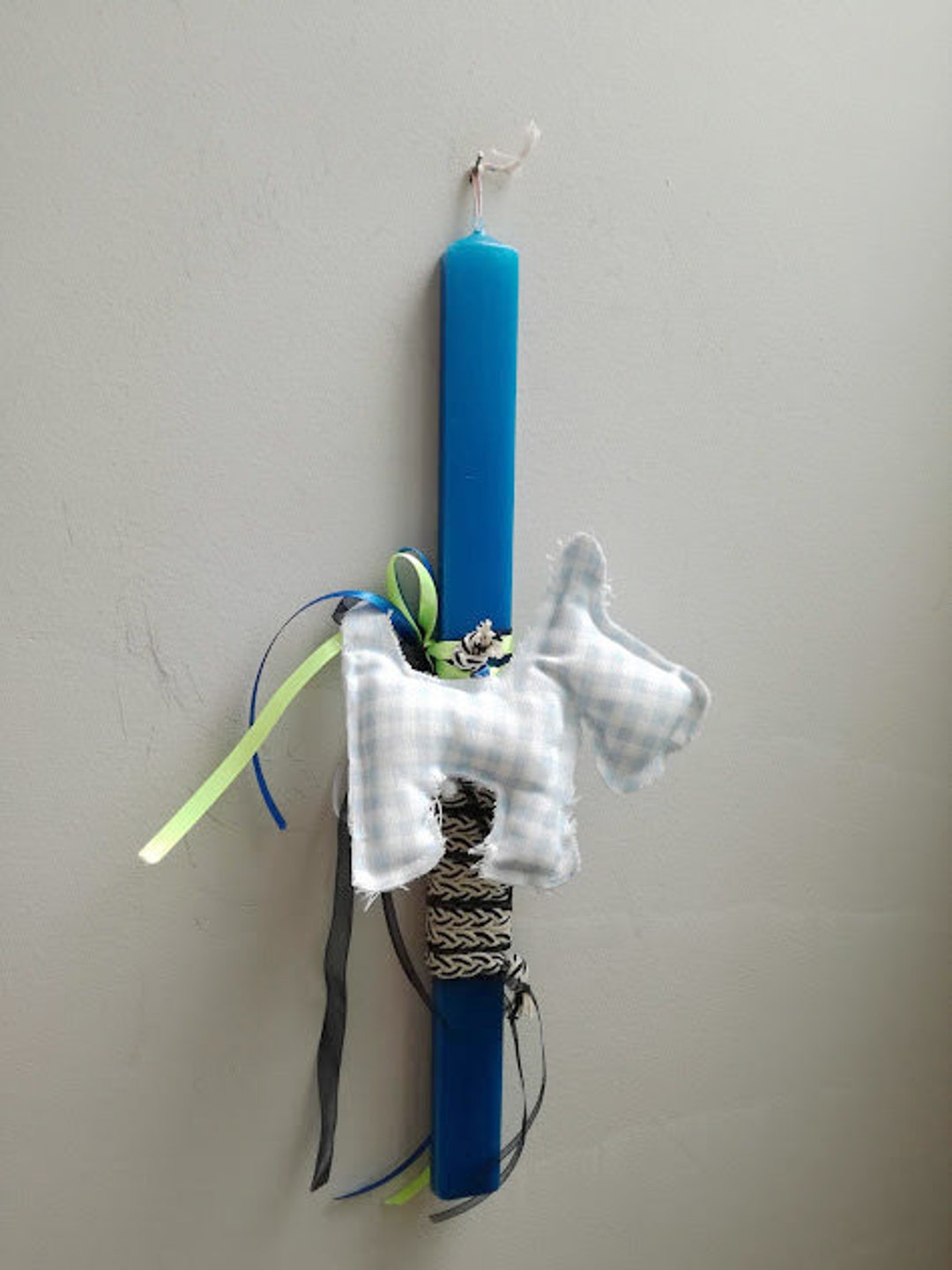 Dog Plushie Candle, Blue Greek Easter Candle With Dog Plushie, Blue and ...