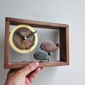 Two Fish Clock, Wooden Frame Clock With Wooden Fish Figures, Rustic ...