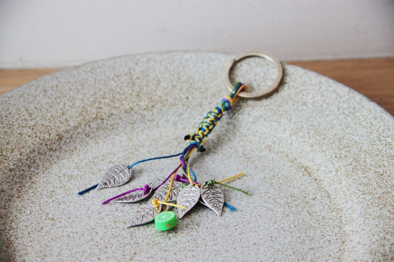 Tree leaves key ring macrame colourful cords key chain with | Etsy