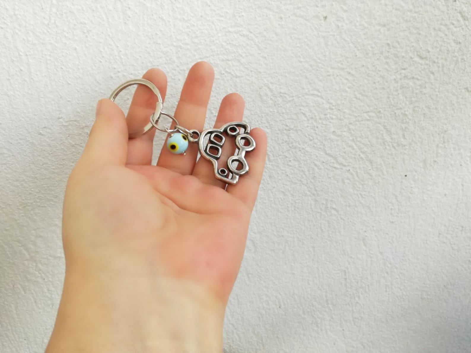 Silver car keychain alloy car charm with blue eye bead key | Etsy