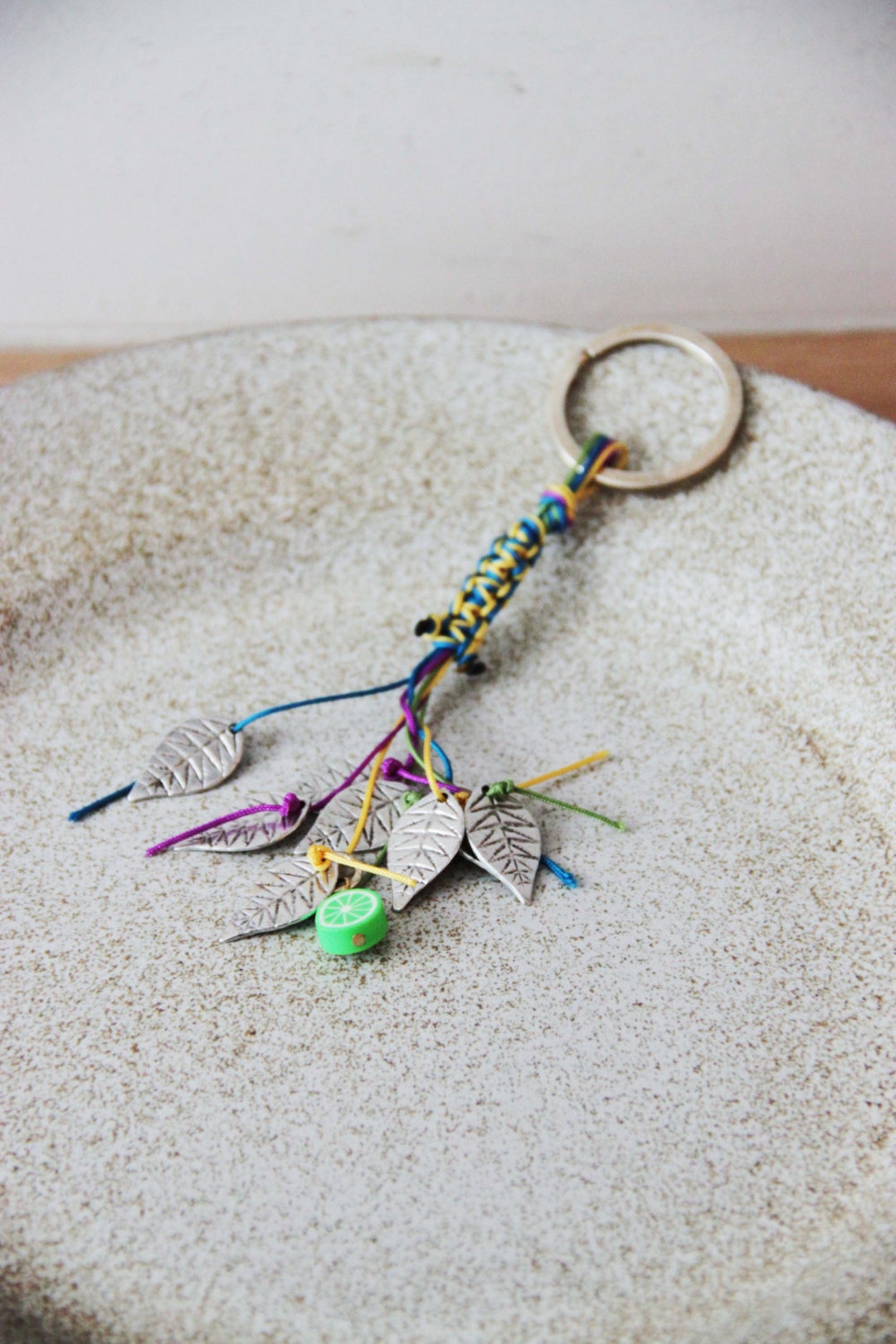 Tree Leaves Key Ring, Macrame Colourful Cords Key Chain With Silver ...