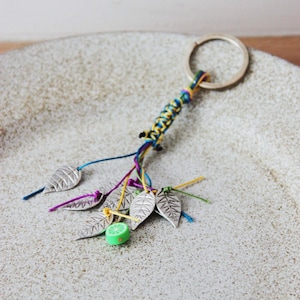 Tree Leaves Key Ring, Macrame Colourful Cords Key Chain With Silver ...