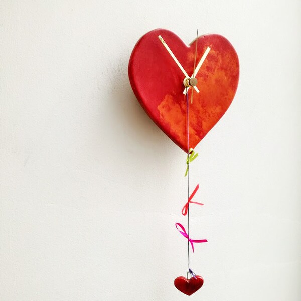 Red Wall Clock - Etsy