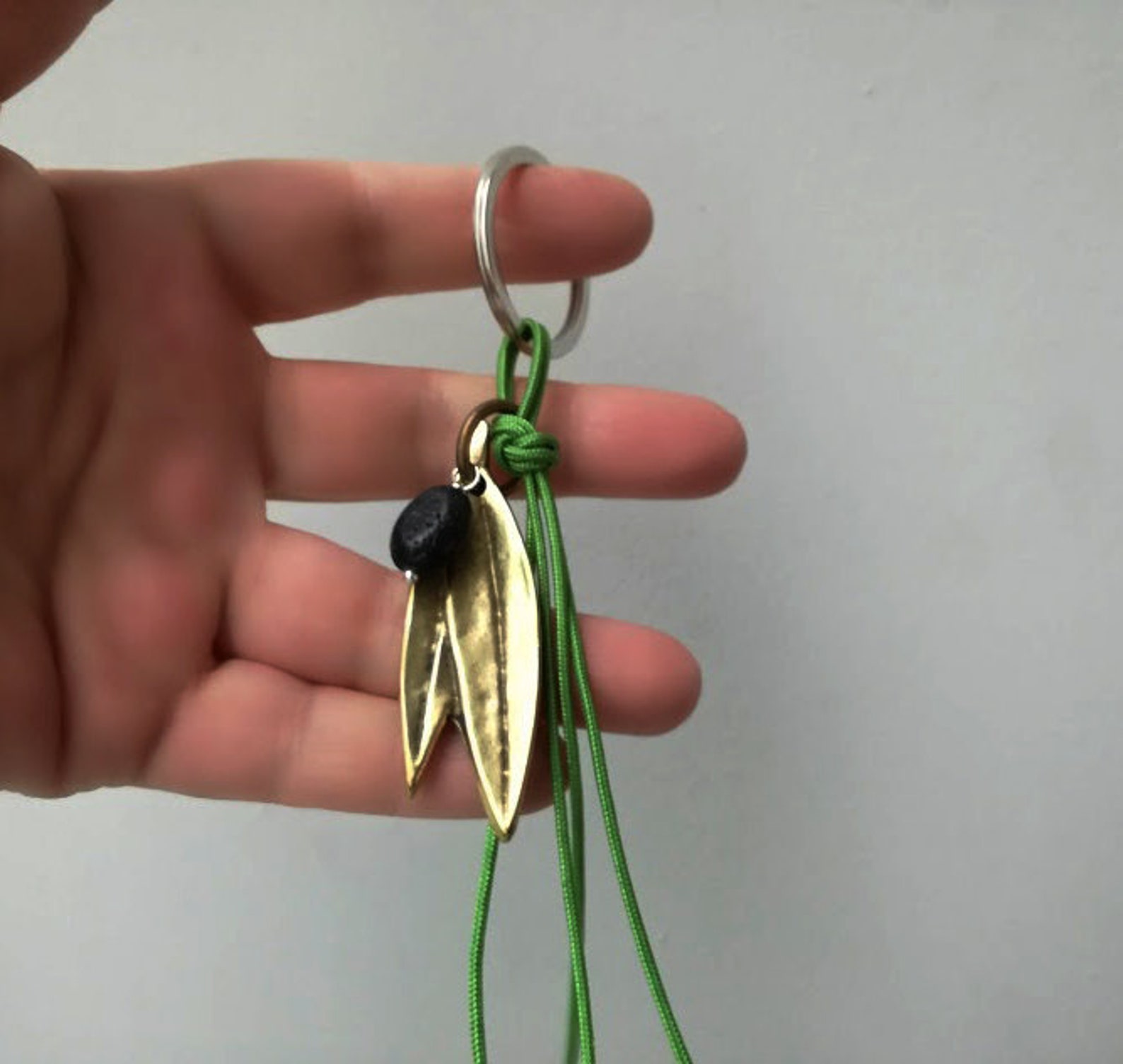 Olive Branch Key Chain Brass Olive Branch With Lava Stone - Etsy