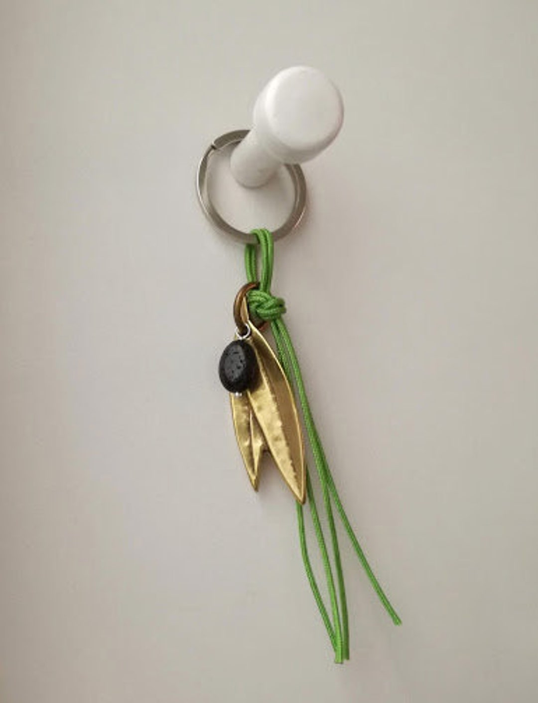 Olive Branch Key Chain, Brass Olive Branch With Lava Stone Olive and ...