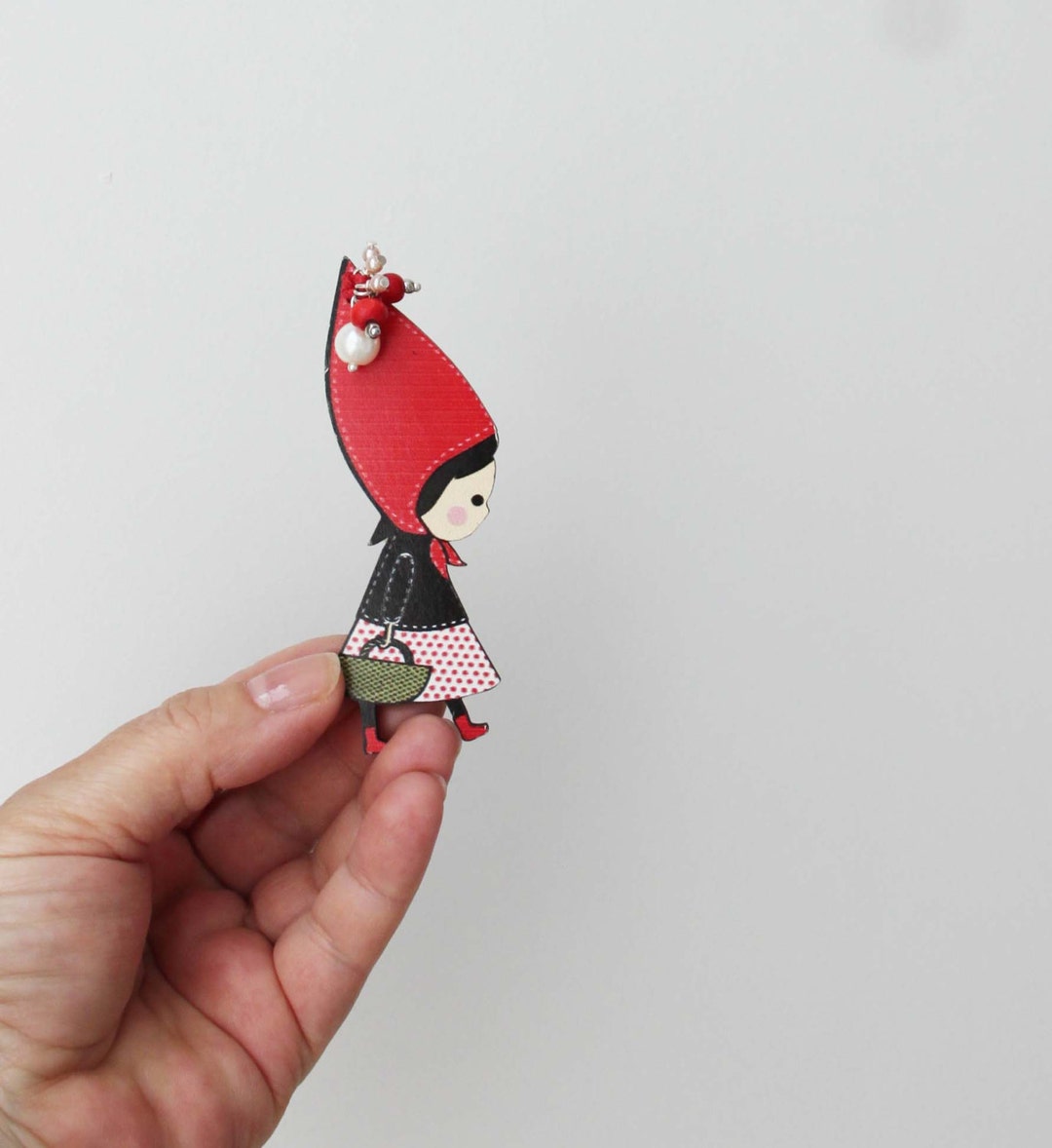 Red Riding Hood Brooch, Wooden Brooch of Red Riding Hood in Profile ...