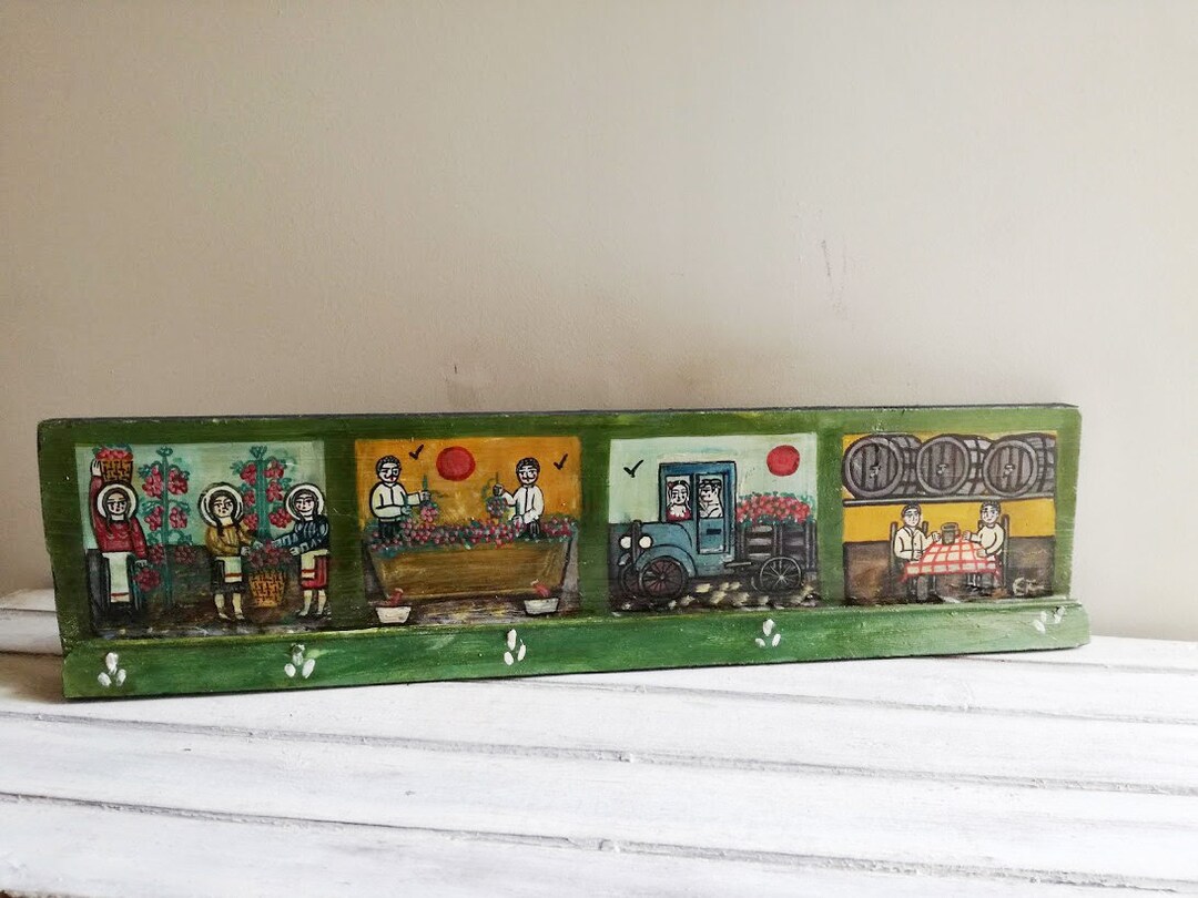 Wine Making Painting, Greek Traditonal Wine Making, Folk Art Painting ...