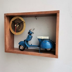 Blue Scooter Clock, Wooden Frame Clock With Navy Blue Scooter ...