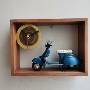 Blue Scooter Clock, Wooden Frame Clock With Navy Blue Scooter ...
