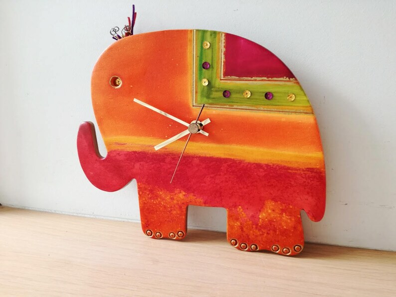 Elephant Wall Clock Ceramic Wall Clock of Red and Orange - Etsy