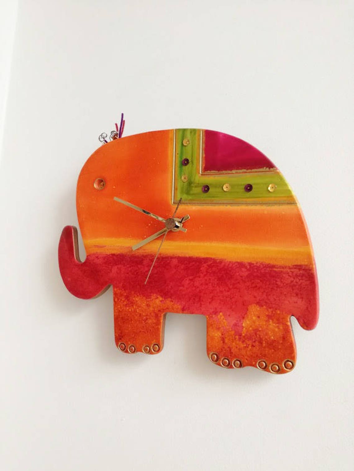 Elephant Wall Clock Ceramic Wall Clock of Red and Orange - Etsy