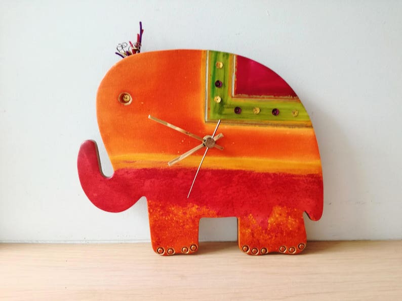 Elephant Wall Clock Ceramic Wall Clock of Red and Orange - Etsy