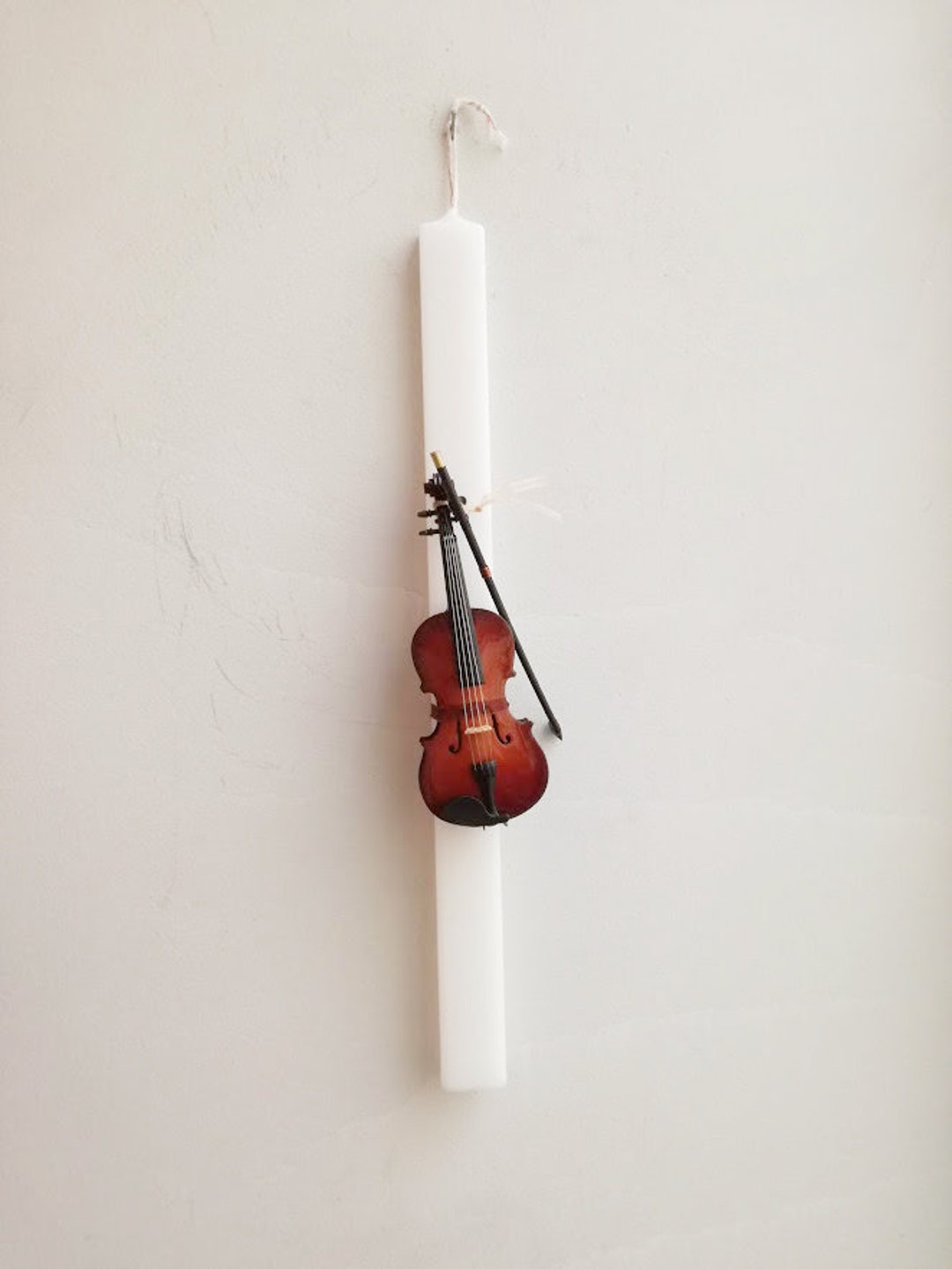 Violin Easter Candle, White Greek Easter Candle With Vintage Violin and ...