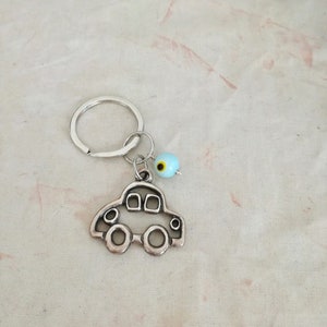 Silver Car Keychain Alloy Car Charm With Blue Eye Bead Key - Etsy