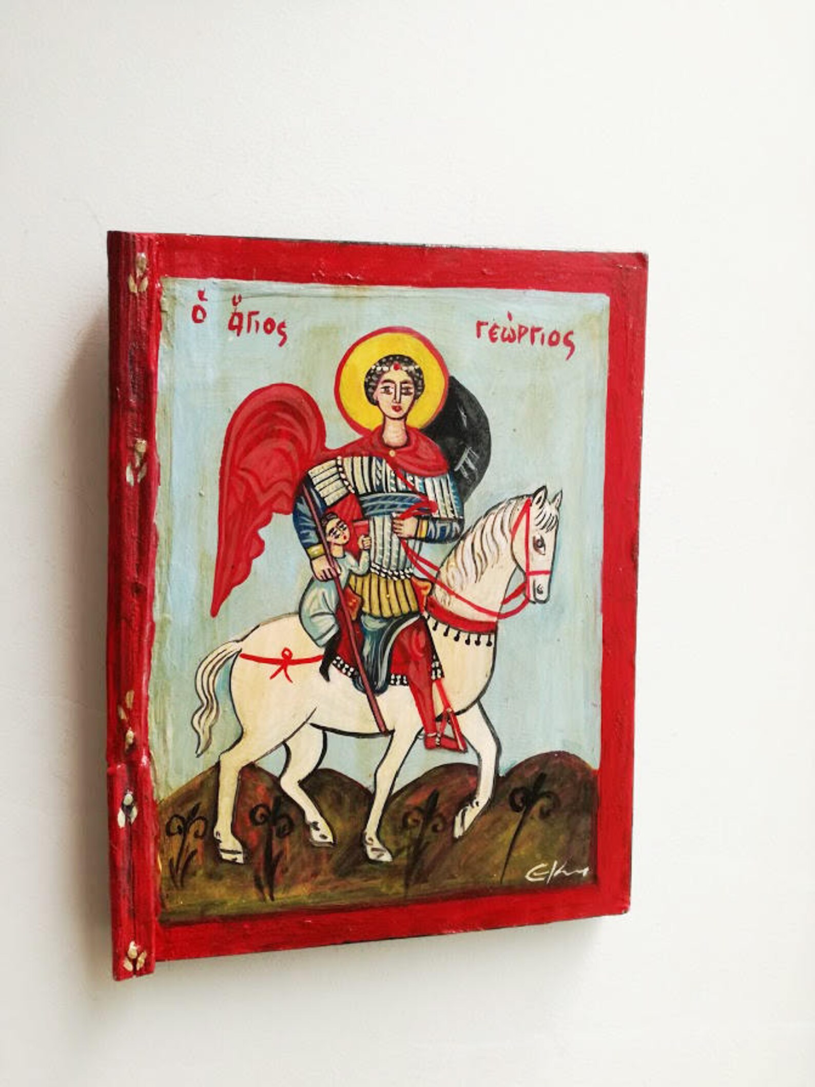 Saint George Icon Vintage St. George Folk Art Icon Greek | Etsy