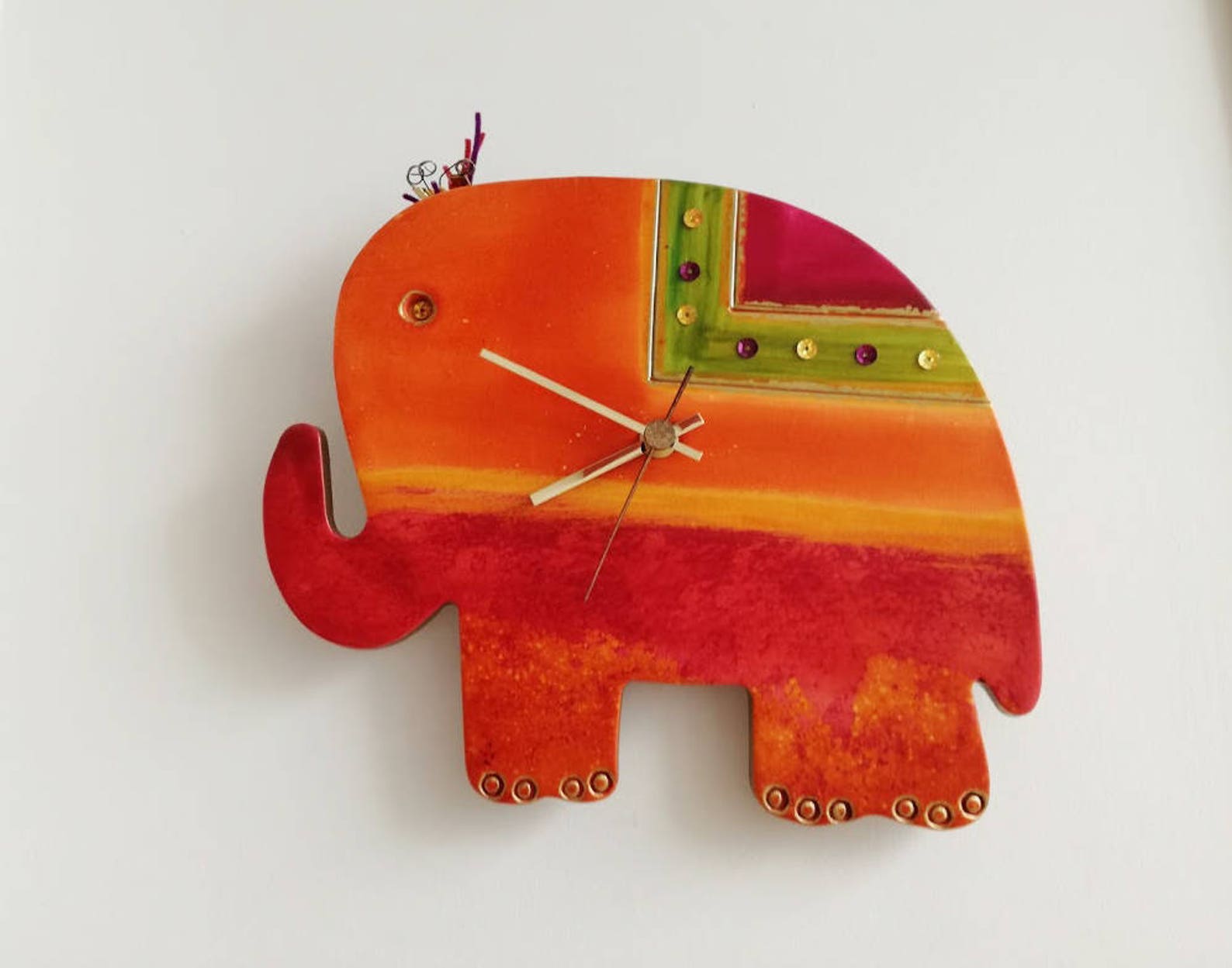 Elephant Wall Clock Ceramic Wall Clock of Red and Orange - Etsy