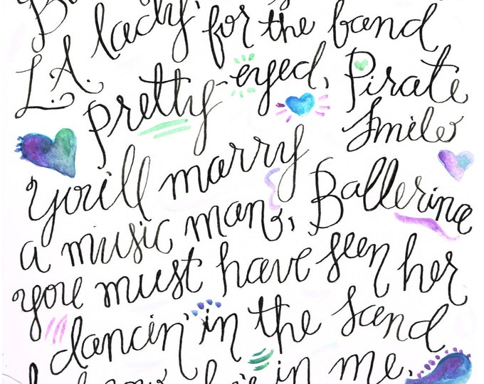 Tiny Dancer Lyrics Calligraphy & Watercolor Digital Fine Art Print 8x10 ...