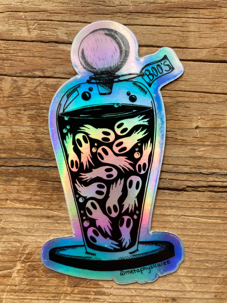 Bottle of Boos Booze Ghost Halloween Holographic Sticker - Etsy