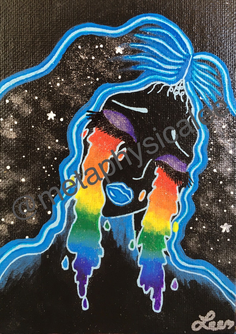 Fine Art Print Rainbow Tears Sad Crying Space Girl Stocking Stuffer - Etsy