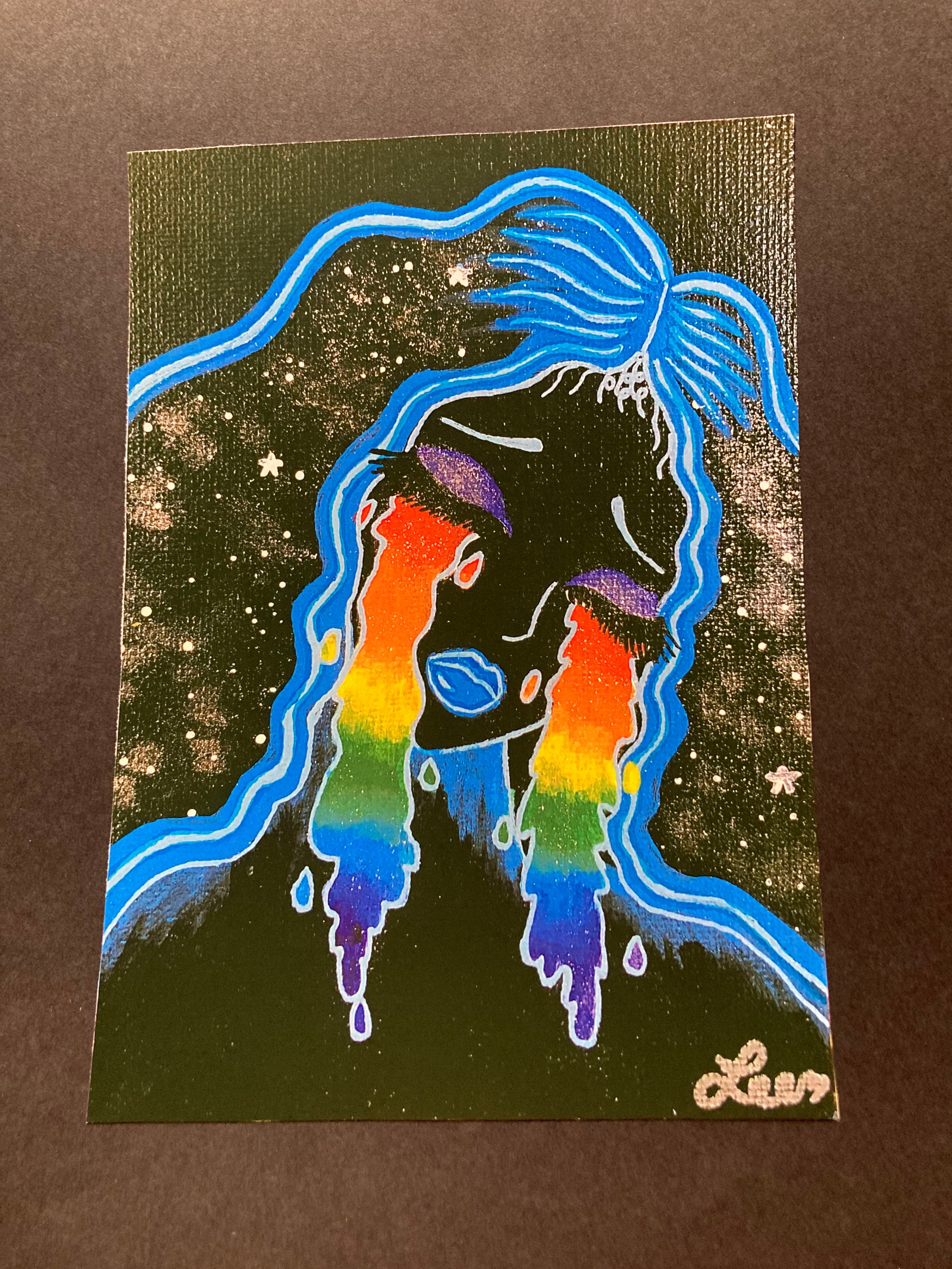 Fine Art Print Rainbow Tears Sad Crying Space Girl Stocking Stuffer - Etsy