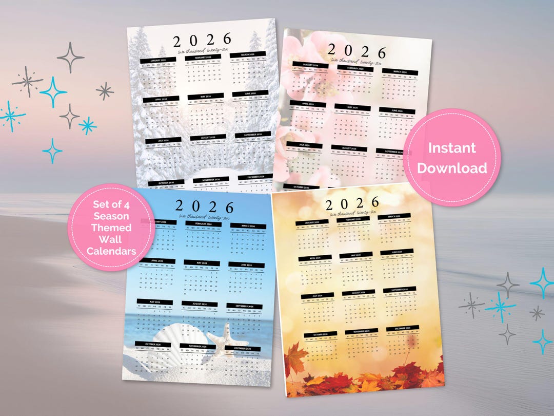 2026 Year at A Glance Set of 4 Season Themed Wall Calendars, Digital ...