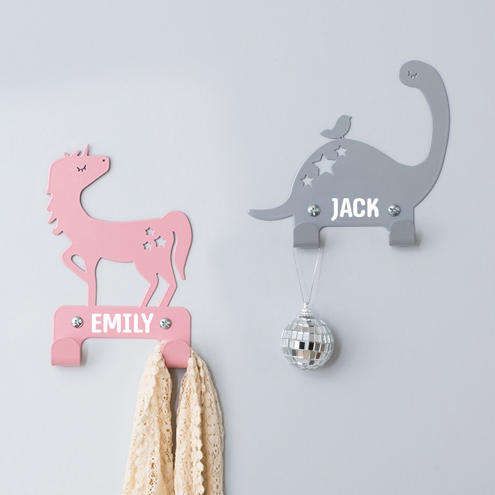 Two Wall Hooks Unicorn and Dino - Etsy