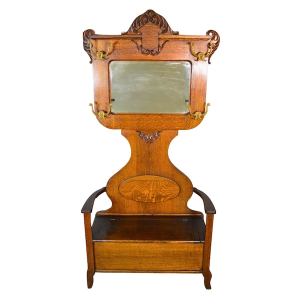 Antique Hall Tree With Storage - Etsy