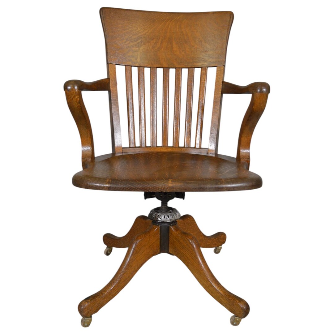 Antique Victorian Oak Lawyers Bankers Swivel Tilt Arm Office Chair ...