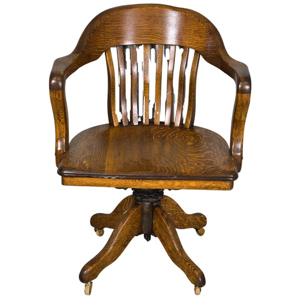 Antique Oak Bankers Chair - Etsy