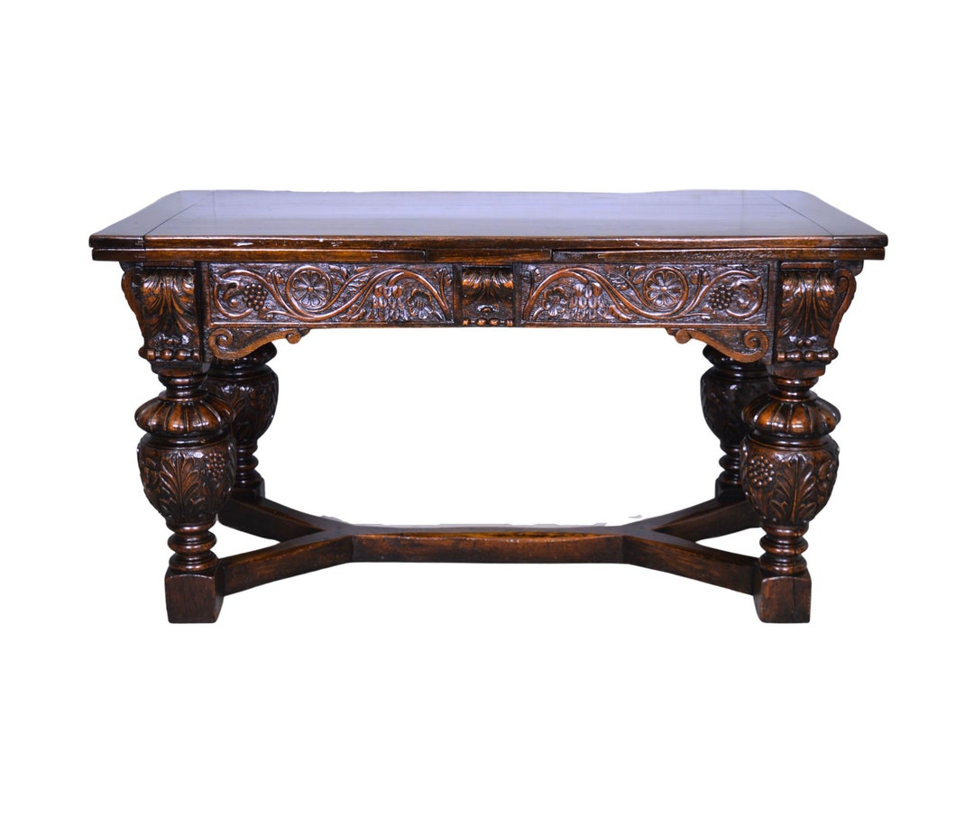 Antique Excessively Carved Computer Table, Oak Draw Leaf Table 21670 - Etsy