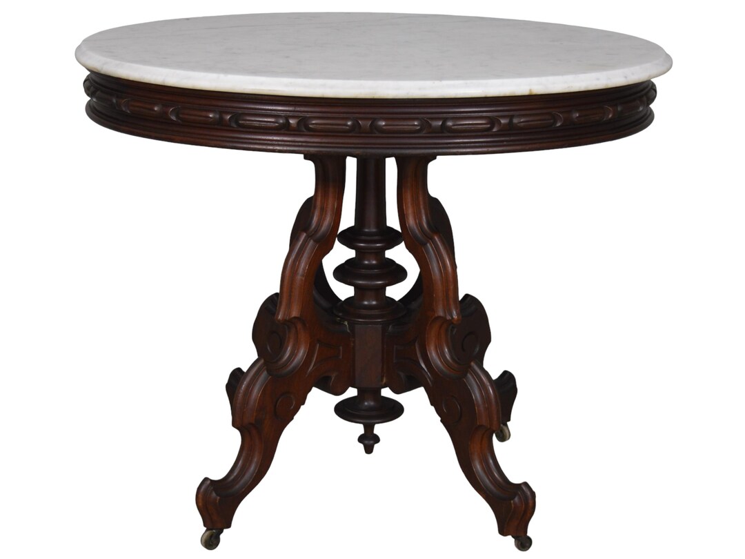 Antique Victorian Oval Marble Top Parlor Center Table by Brooks #22108 ...