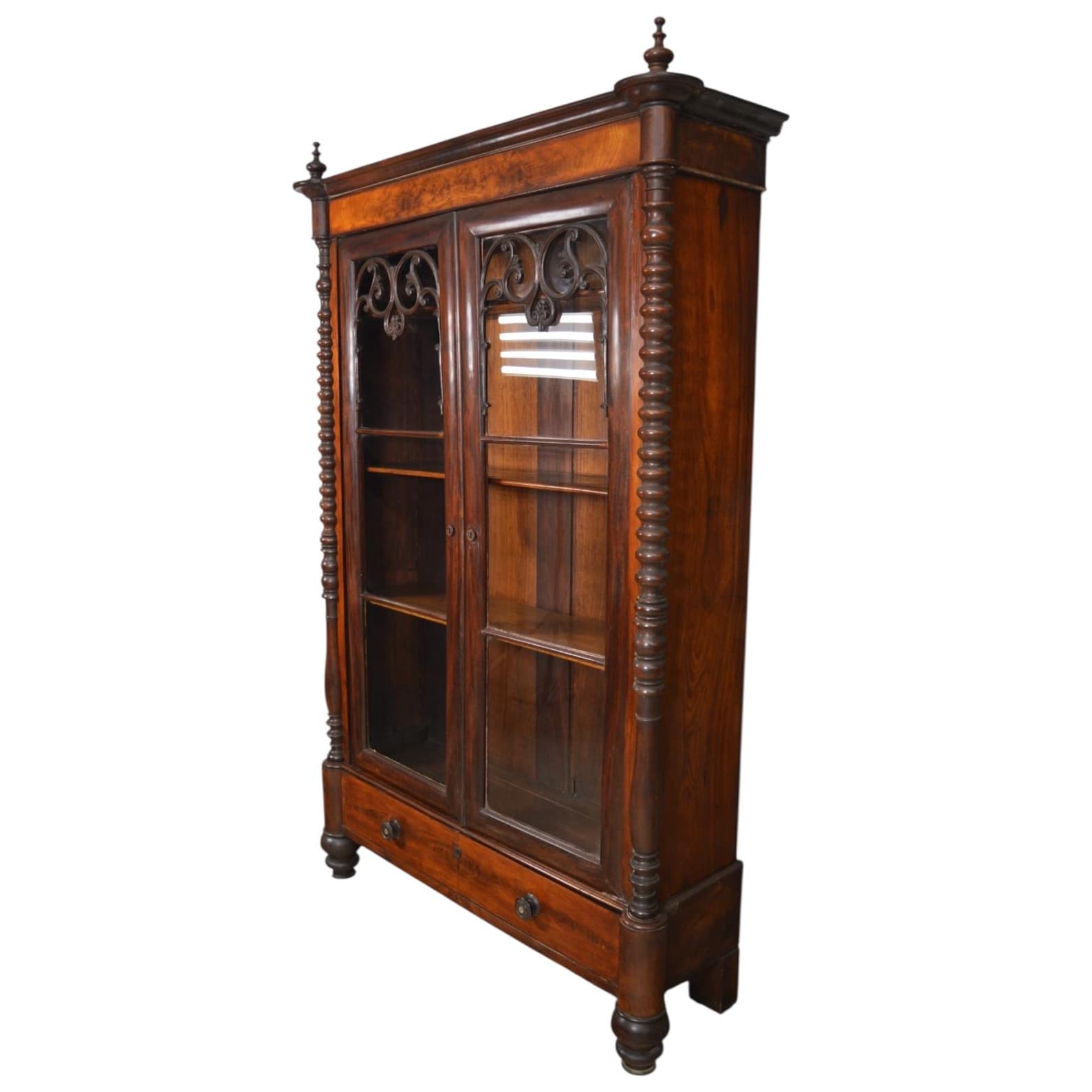 Mahogany Empire Two-door Bookcase Jenny Lind Columns, Figural Mahogany ...