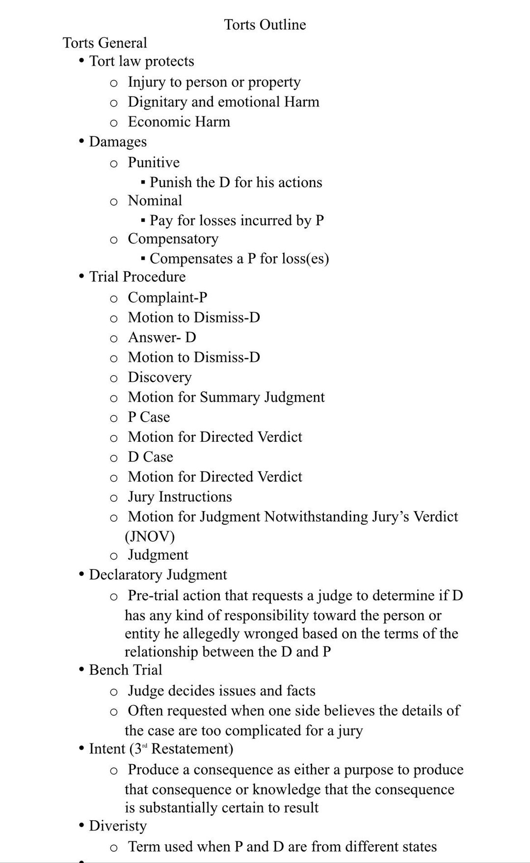 Torts Outline - Etsy