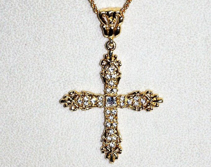 Jackie Kennedy Saxton Cross Necklace - Gold With Clear Stones - Etsy