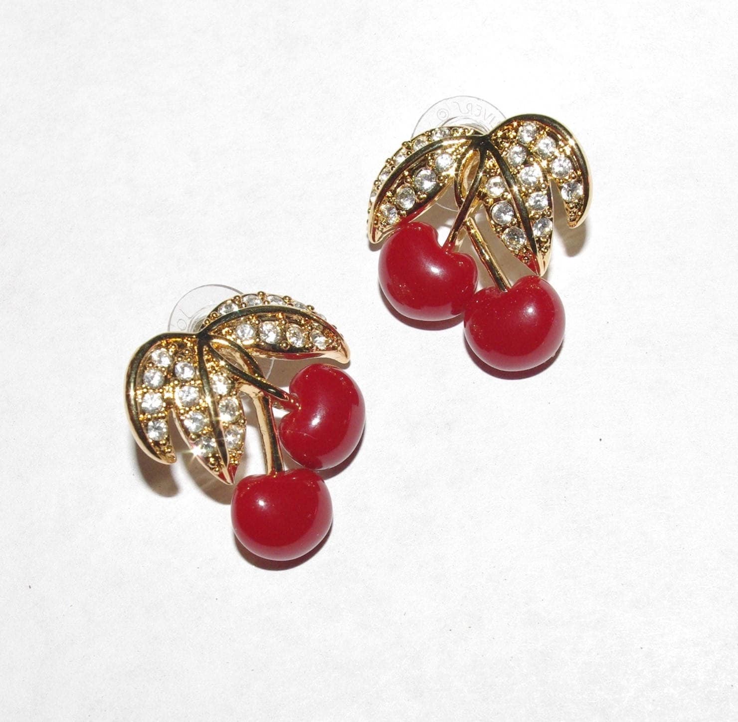 Joan Rivers Jewelry Set - Cherry Brooch and Earrings Red and Gold with ...