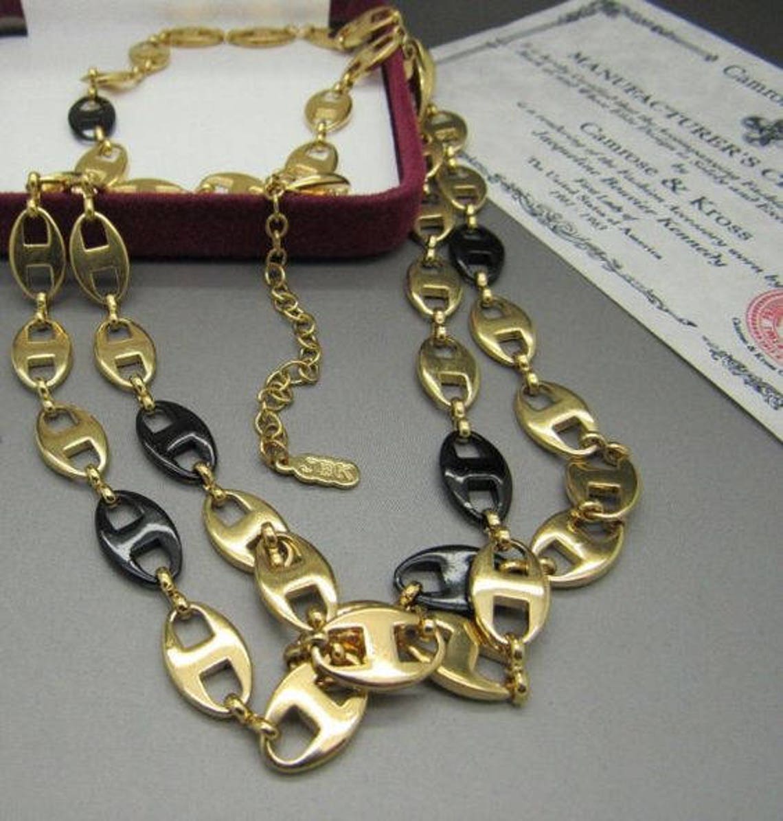 JBK Jackie Kennedy Gold Necklace With Black Enamel - Camrose Kross - Etsy