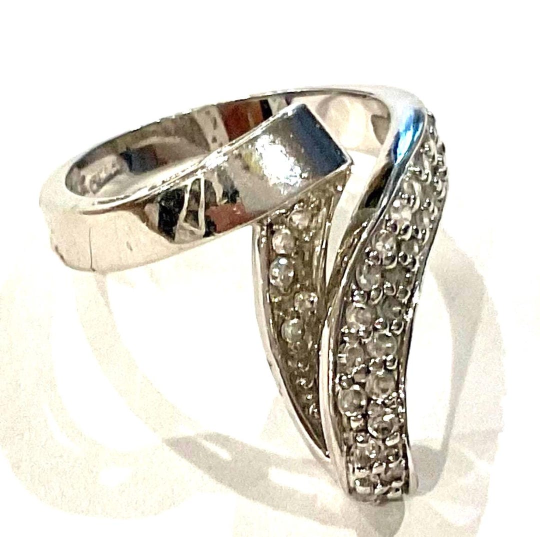 Jackie Kennedy Crystal Loop Ring JBK Silver Loop Ring With Clear Stones by Camrose Kross Gift ...