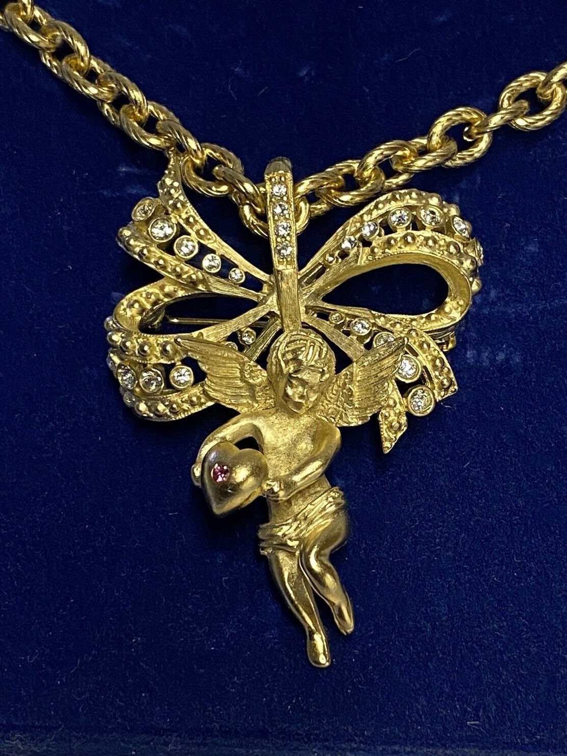 Jackie Kennedy Gold Necklace with Cherub - JBK Pin Pendant Necklace - 208