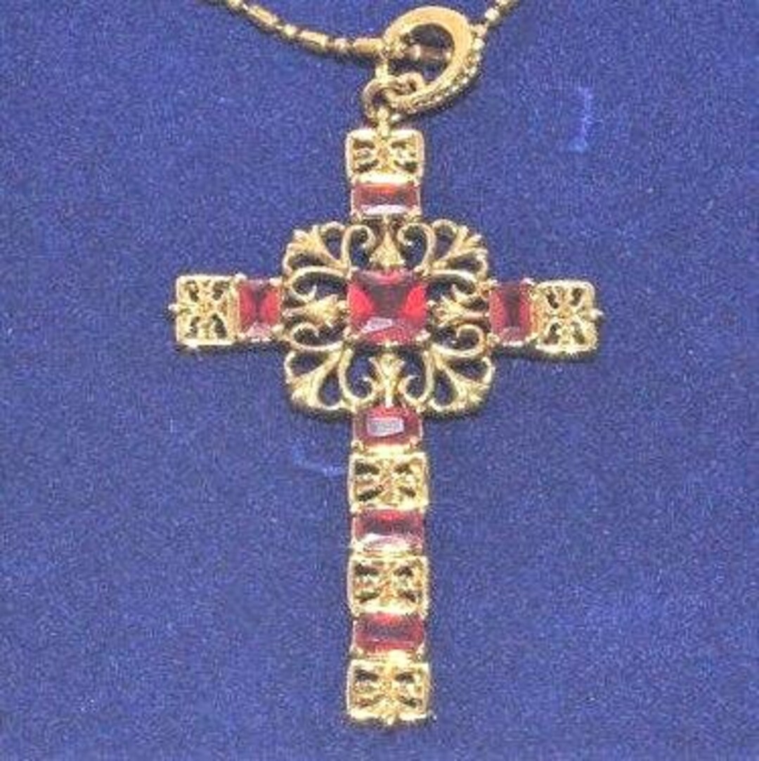 Jackie Kennedy Cross Pendant Necklace JBK Red and Gold Cross Necklace ...