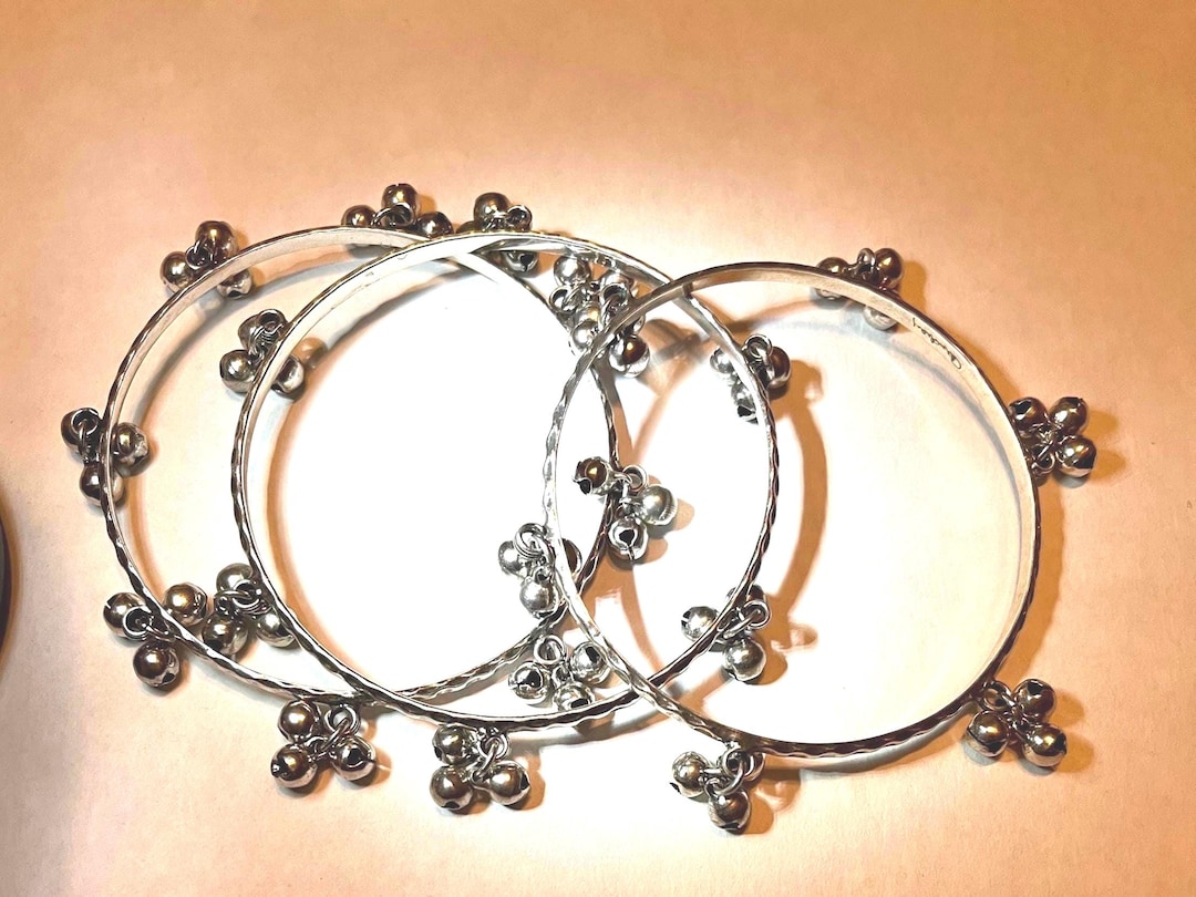Audrey Hepburn Silver Bangle Set of 3 With Bells - Camrose Kross ...