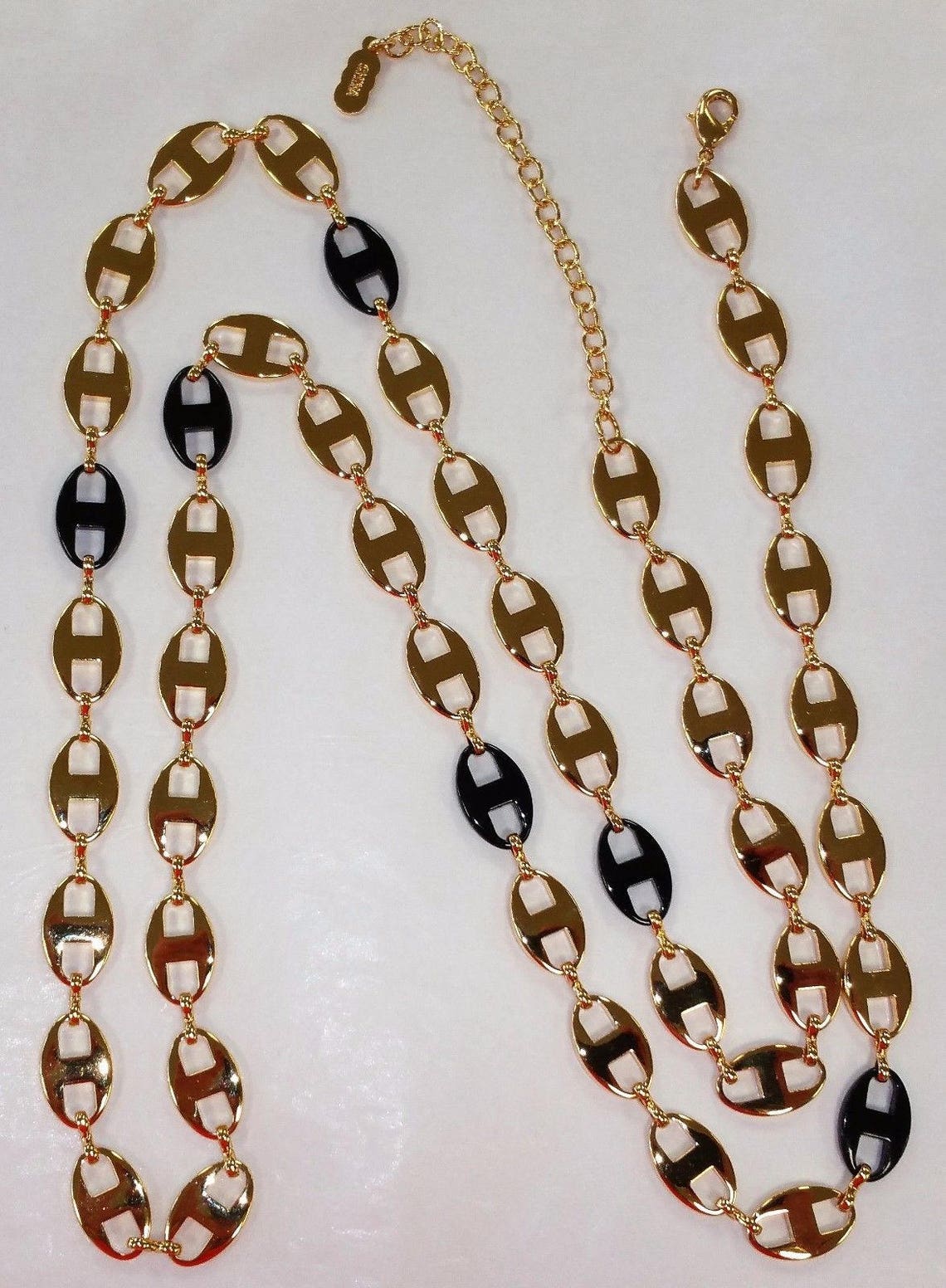 JBK Jackie Kennedy Gold Necklace With Black Enamel - Camrose Kross - Etsy